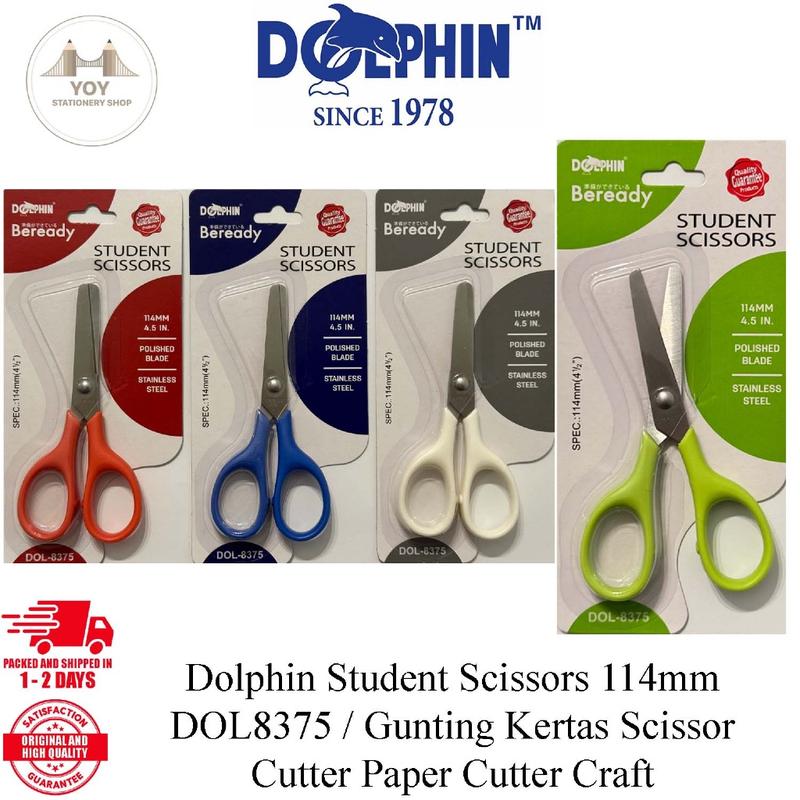 Dolphin Student Scissors 114mm DOL8375 / Gunting Kertas Scissor ...
