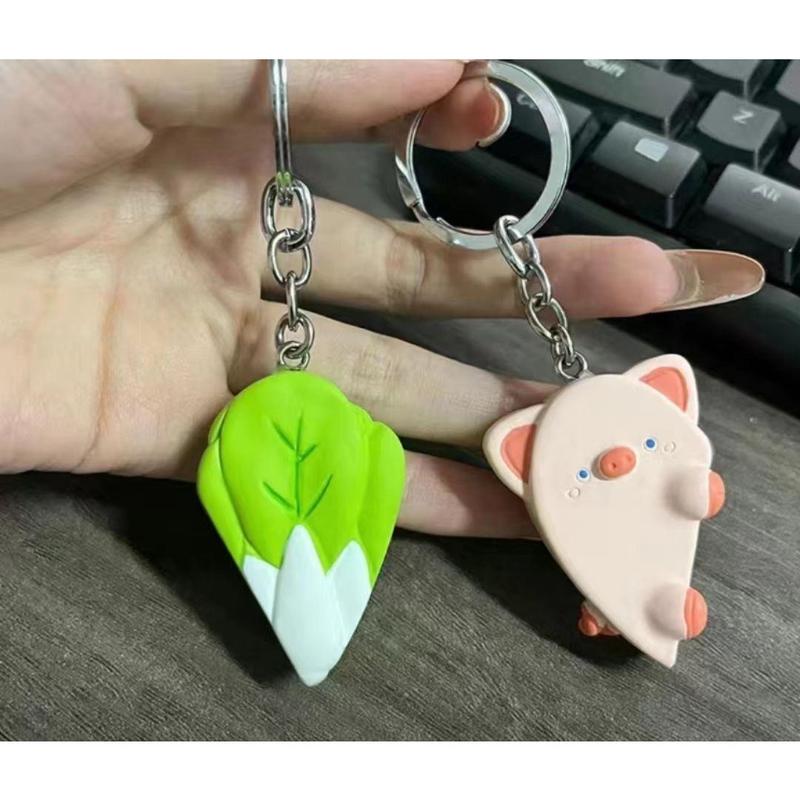 Pig Arching Cabbage, Couple Keychain, Cute Heart Shape, Key Ring ...