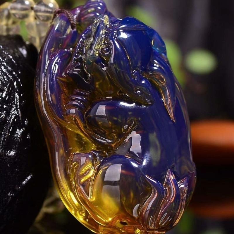 New Blue Amber Pixiu Pendant, Amber Beeswax Pixiu Necklace, Men's ...