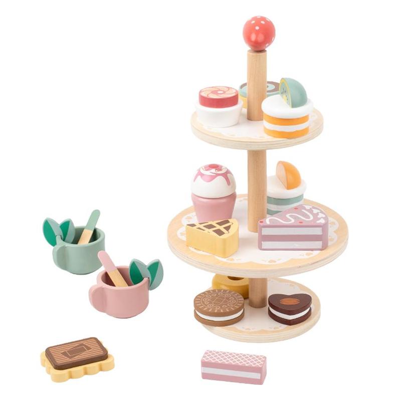 Afternoon Tea Wooden Kitchen Toy, 1 Set Simulation Dessert Role ...
