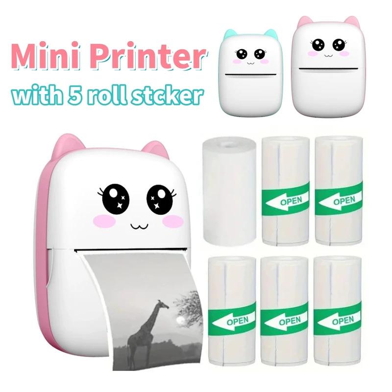 Cat Sticker Mini Printer 1200mah Ink-free Thermal Printer Printing ...