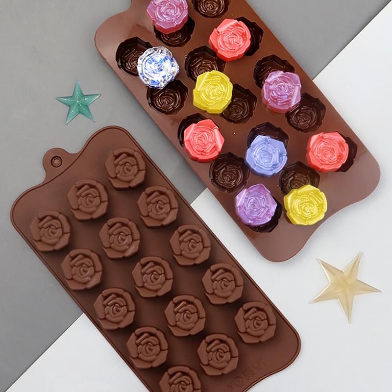 Acuan silikon dalam bentuk mawar 15 rongga, DIY, bunga, Coklat, kek ...