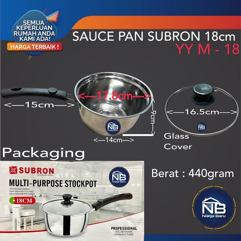 SUBRON Panci susu milk pot panci saus 18cm tutup kaca stainless - Shop ...