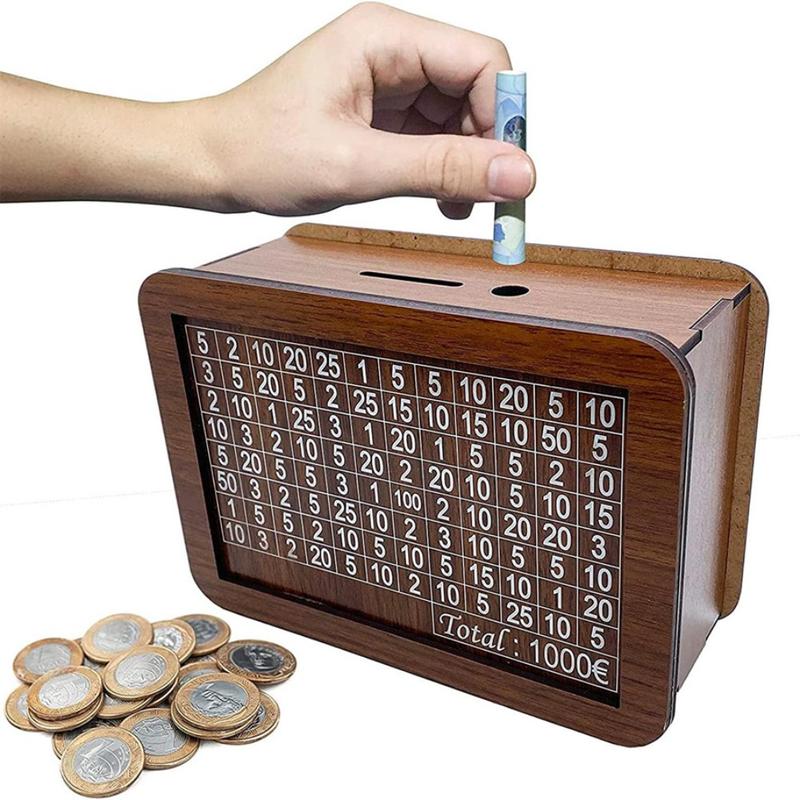Home Use Wooden Money Box Reusable with Saving Money Goals Counter ...