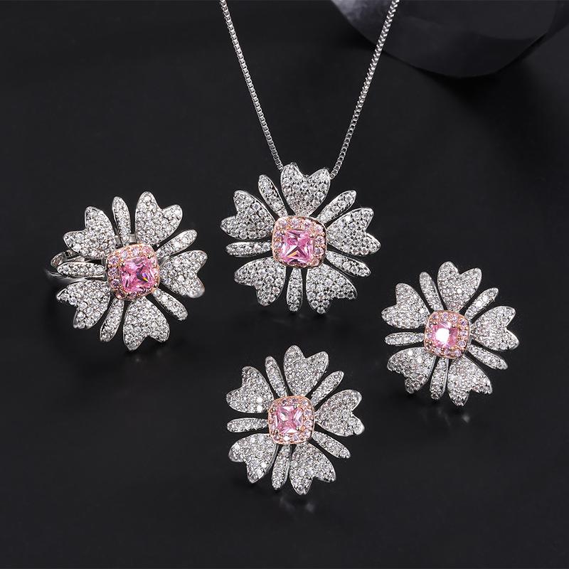 Ethnic Style Vintage Jewelry Three-Piece Pink Ring Earrings Necklace ...