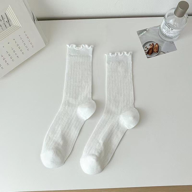 Wooden Ear Solid Color Bunching Socks Summer Thin Socks Women's Miu ...