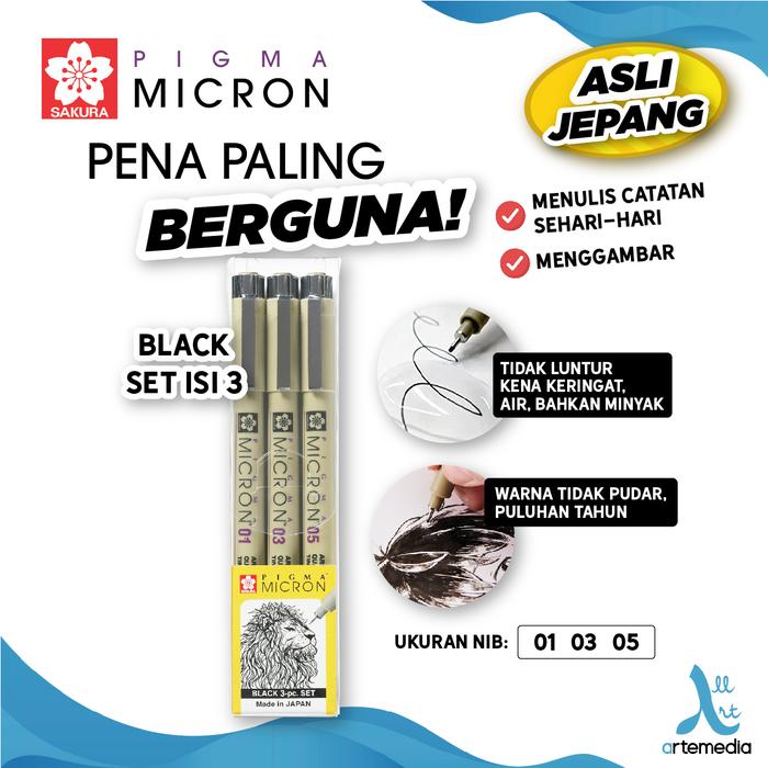 Promo Sakura Pigma Micron Set 3 Black | Pigment Fineliner & Technical ...