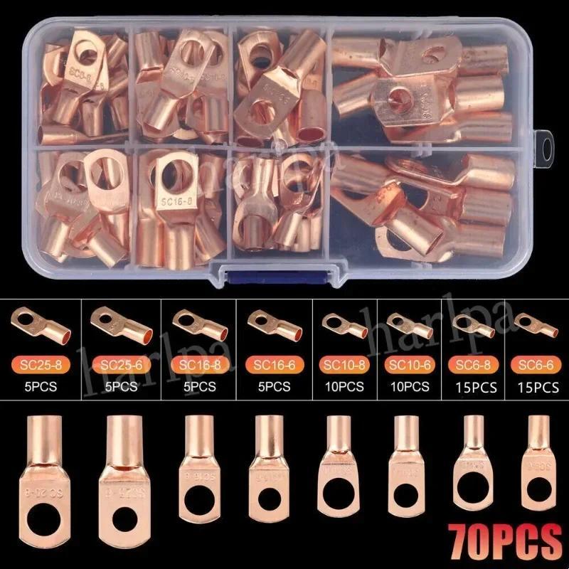 70PCS Ring Terminal Cable Shoes Lugs SC6-SC25 Tinned Copper Lug ...