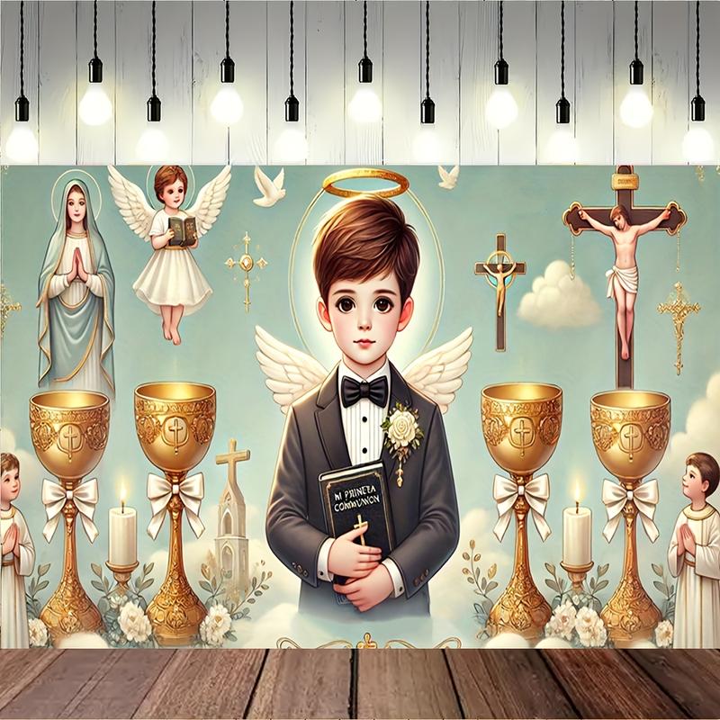 God Bless First Communion Boy Baptism Party Decoration Backdrop ...