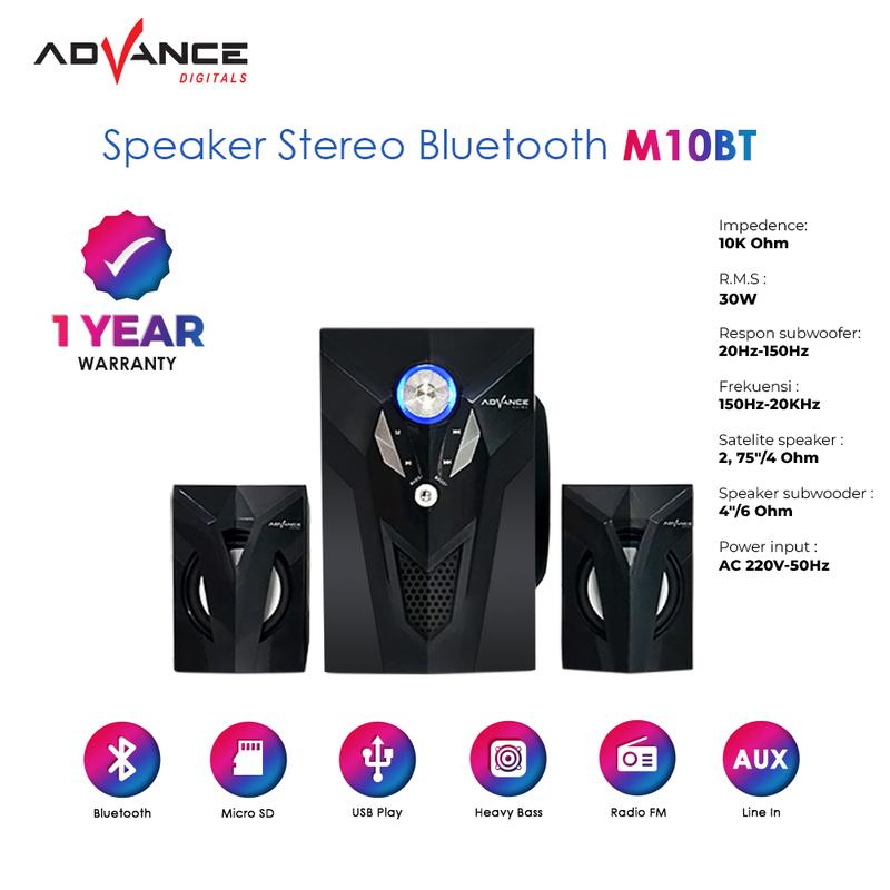 Speaker Stereo Bluetooth Xtra Bass Subwoofer Advance M10BT Garansi ...