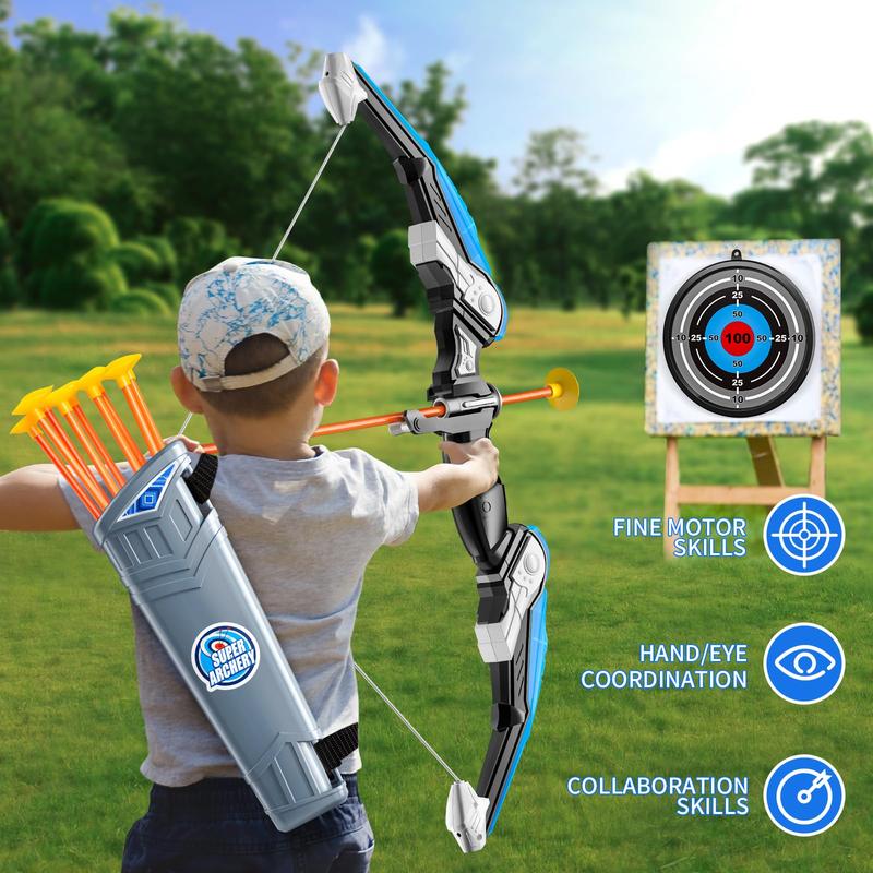 Bow and Arrow Set - LED Light Up Archery Toy Set with 10 Suction ...