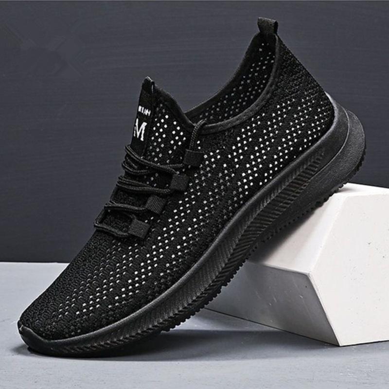 All black mesh shoes for men's summer breathable mesh thin running ...