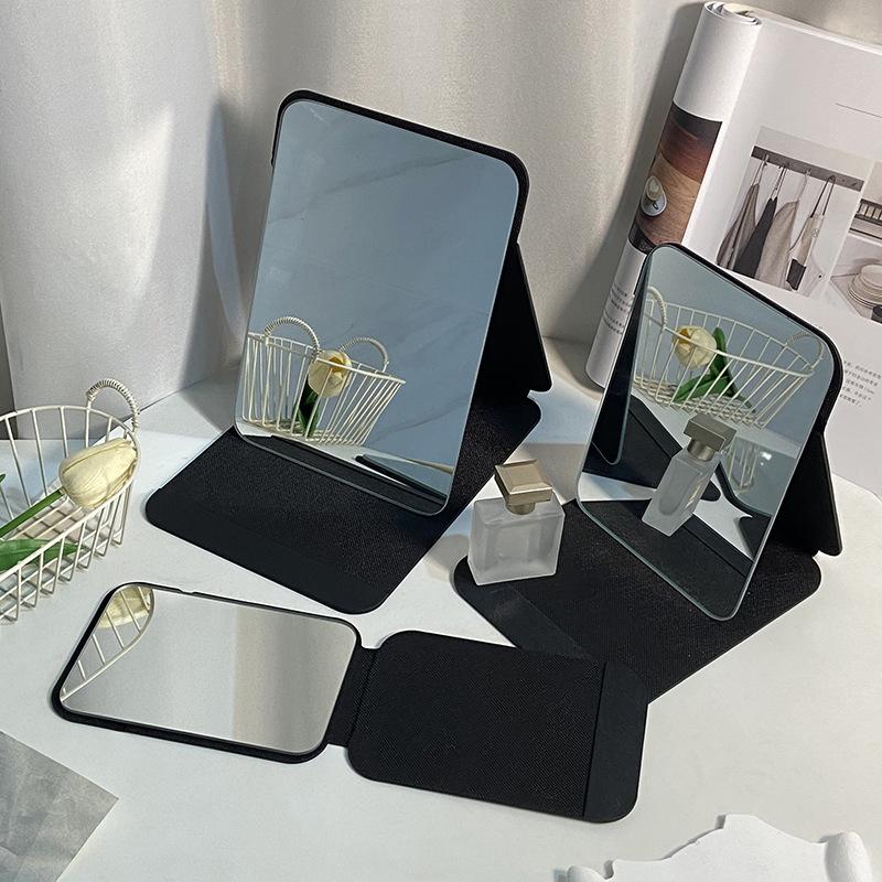 Desktop Makeup Mirror Solid Color PU Leather Simple Portable - TikTok ...
