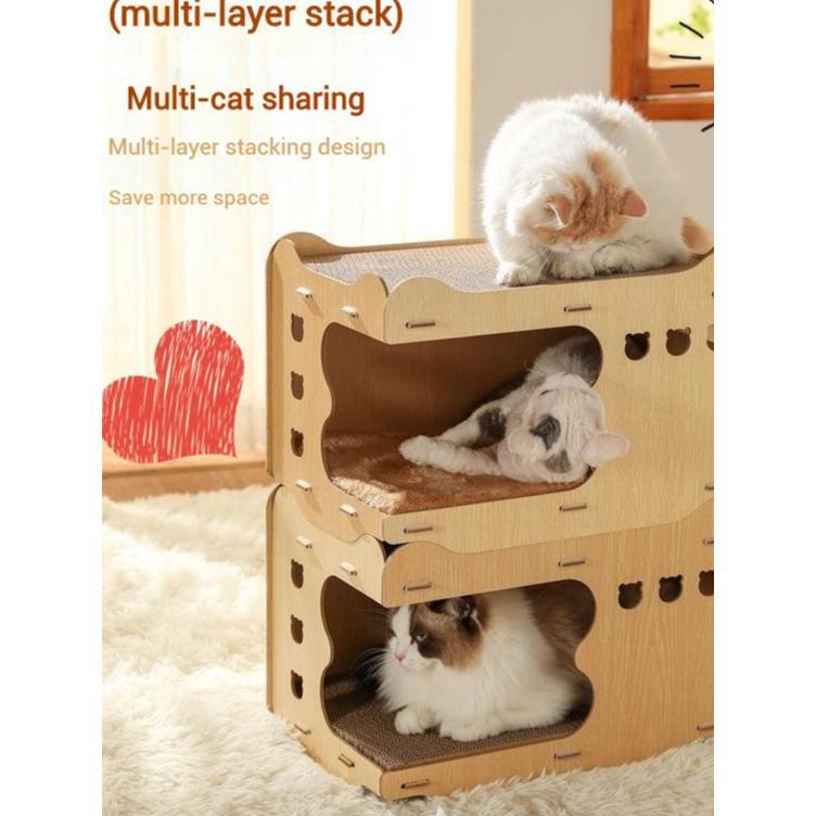 Cat Scratch Board Cat Nest Integrated Wooden Upright Double-Layer ...