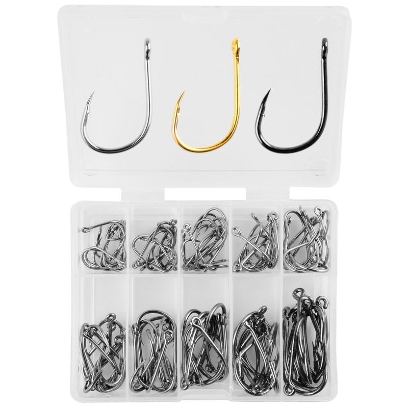 100Pcs Fishing Hooks Set Carbon Steel Single Circle Fishing Hook ...