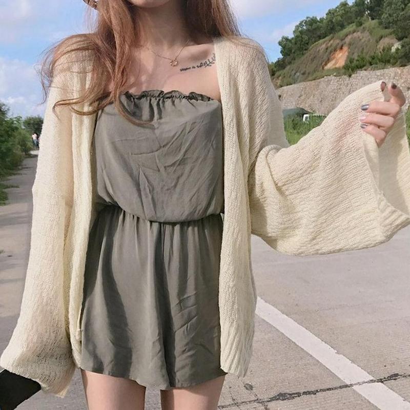 French Style Knitted Sun Protection Cardigan Long Sleeve Sunscreen ...