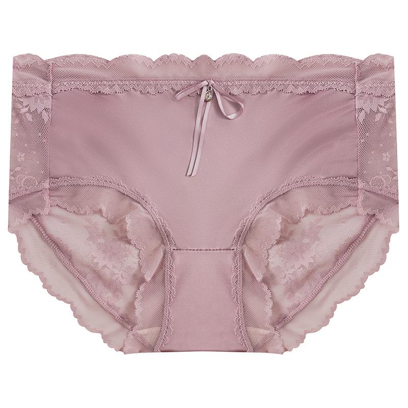 New Satin Lace Panties Female Mid Waist Underwear Seamless Sexy ...