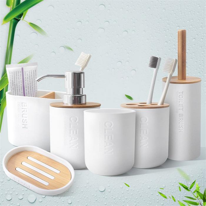Jual SET AKSESORI KAMAR MANDI MODEL BAMBU AESTHETIC DISPENSER SABUN ...