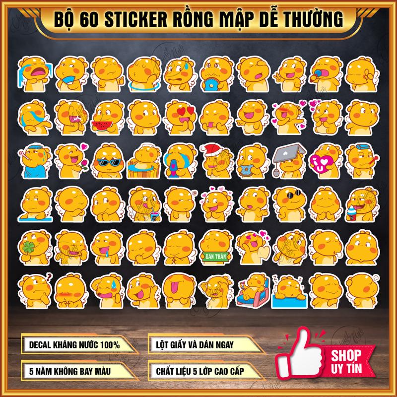 Combo 100 hình dán sticker RỒNG MẬP ú khủng long vàng biểu cảm - TikTok ...