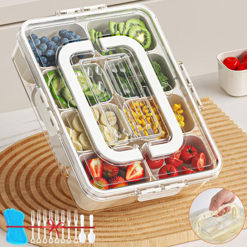 Divided Serving Tray with Lid and Handle,Portable Snackle Box ...