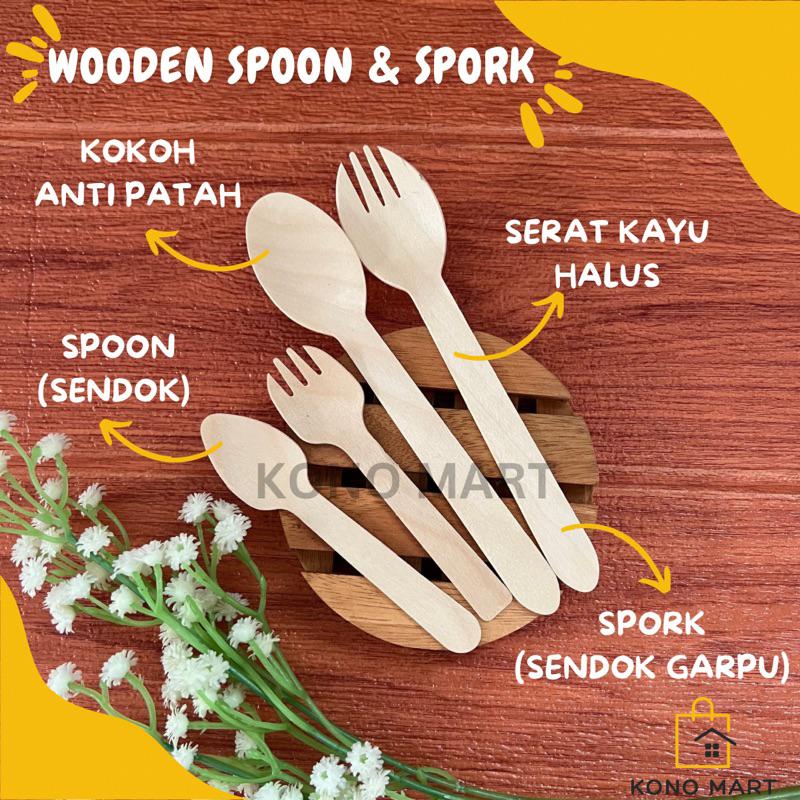 [ECER 25PCS] SENDOK GARPU DESSERT KAYU / WOODEN DESSERT SPOO - Shop ...
