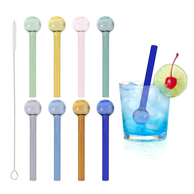 8PCS Straw Kaca Berwarna-warni, dengan Berus Pembersih, Sesuai - TikTok ...