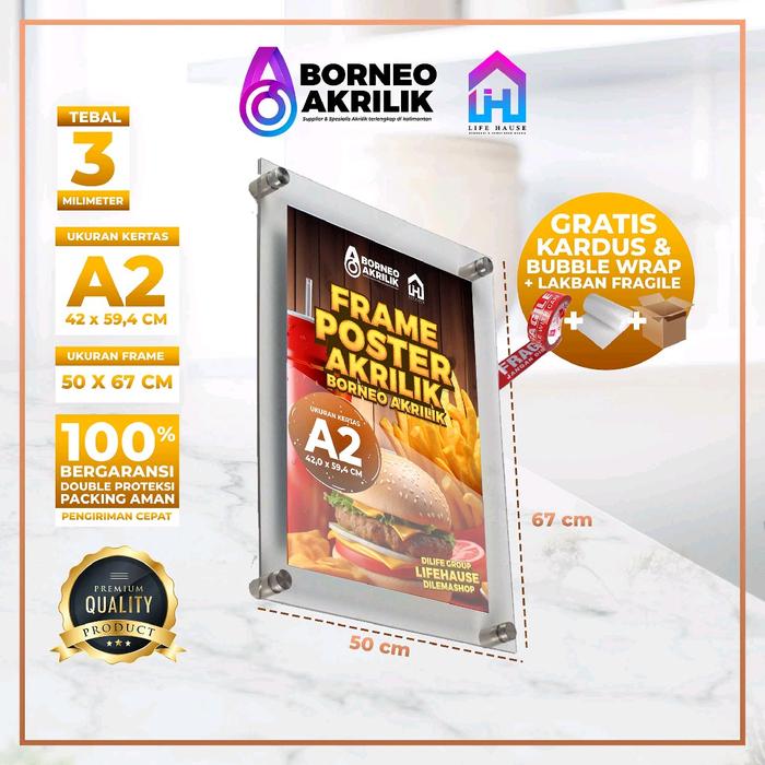 Jual Frame Poster Akrilik A2 3mm Tempat Brosur Akrilik Wadah Qris ...