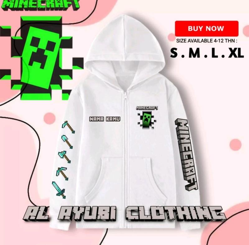 Hoodie Zipper Anak MINECRAFT / Jaket Zipper Anak MINECRAFT Free Nama ...