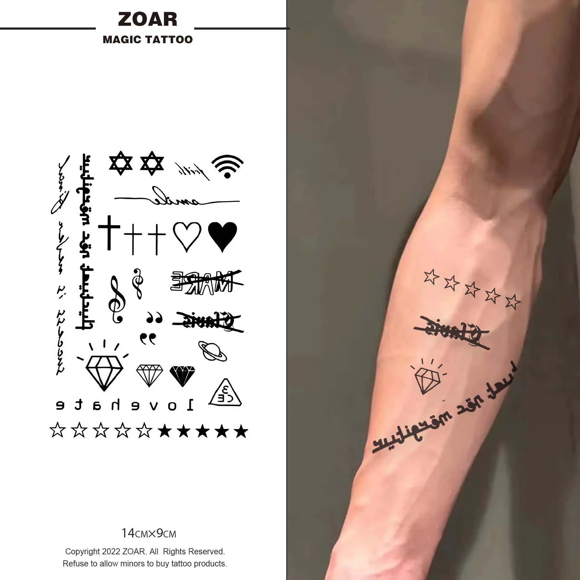 GATTOO- Zoartattoo stiker tato M-144 sementara 【Pola kecil】Tahan lama ...