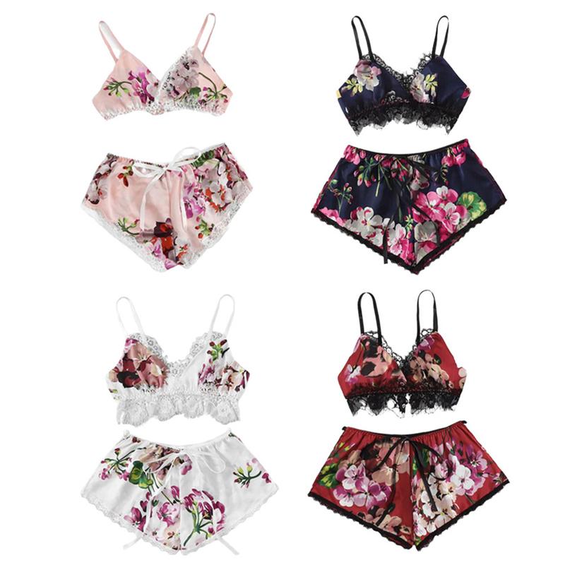Women Sexy Floral Print Lace Patchwork Bra Bow Decor Elastic - TikTok ...