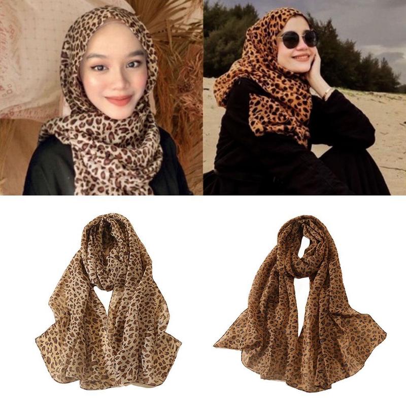 Lightweight Leopard Print Chiffon Long Scarf for Ramadan Perfect ...