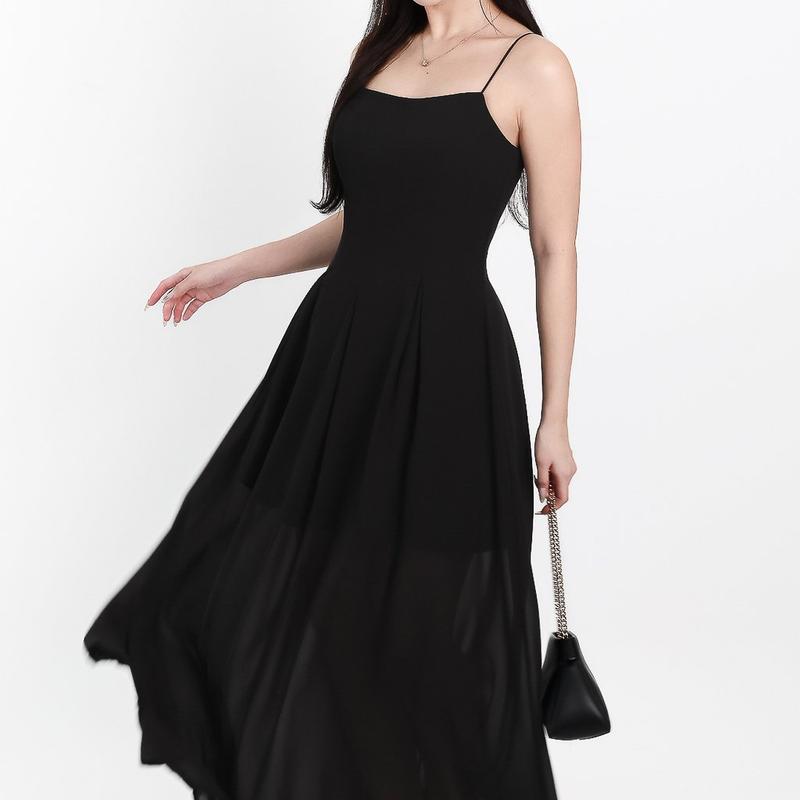 Caprina Chiffon Maxi Dress in Black - TikTok Shop Singapore