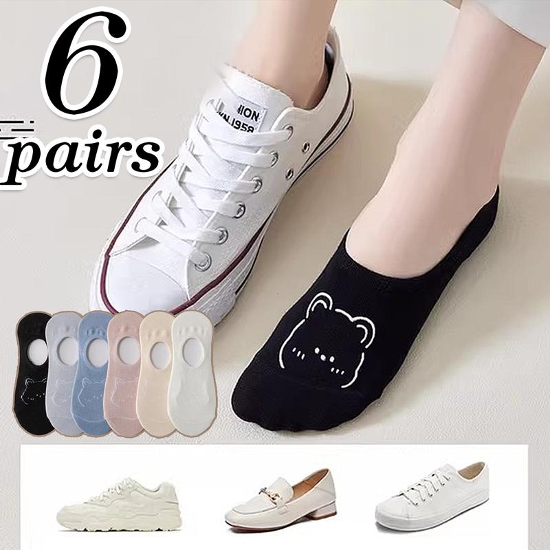 6Pairs Cute Cartoon Teddy Bear Invisible Socks Ankle Summer Ultra-thin ...