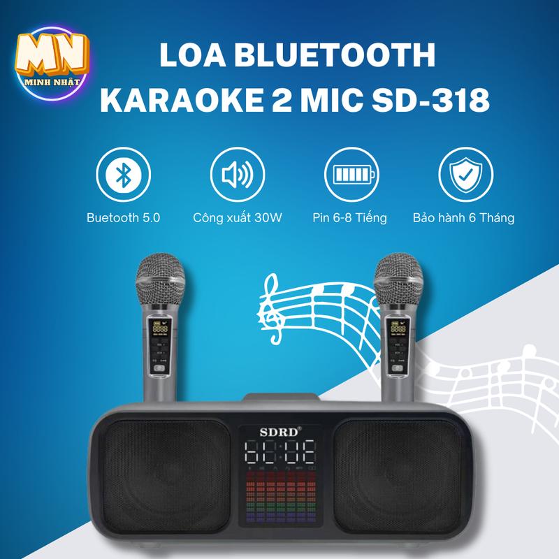 Loa Bluetooth karaoke 2 mic SD-318 - công suất 30W- nhỏ gọn tiện - TikTok Shop Vietnam