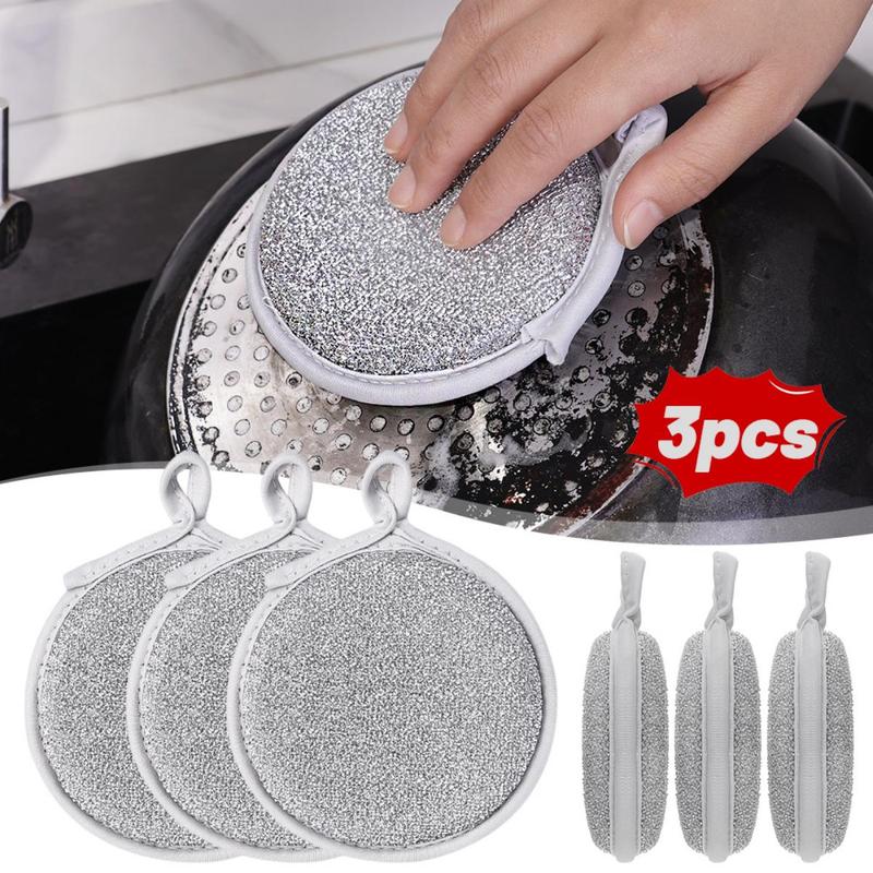 Silver Wire Dishwashing Sponge Wipe1/3 Pcs Double-Sided Non-Stick ...