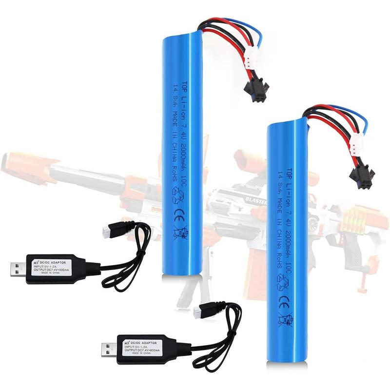 Airsoft Gel Blaster Battery - 7.4V 2000mAh Splatter Ball Batteries ...