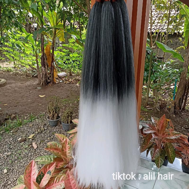 Rambut sambung cemara ombre mix 2warna hitam putih kertas panjang ...
