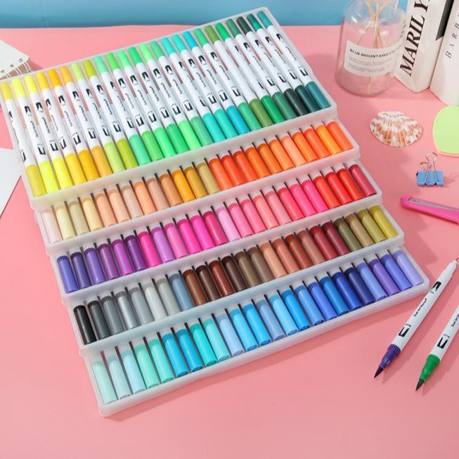 Pen Penanda Berasaskan Air, Dua Hujung, Pen Cat Air, Kepala Lembut ...