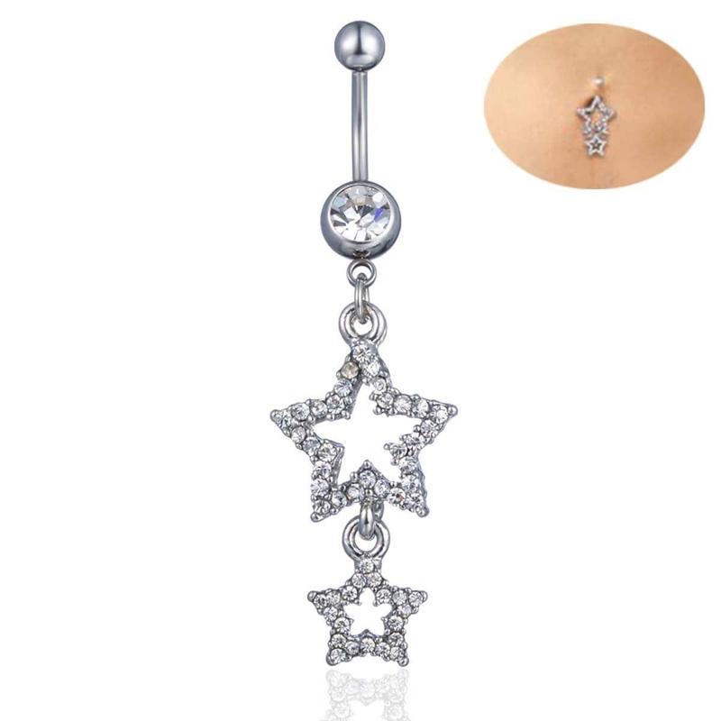 1pc Funky Stainless Steel Rhinestone Star Decor Navel Belly Ring ...