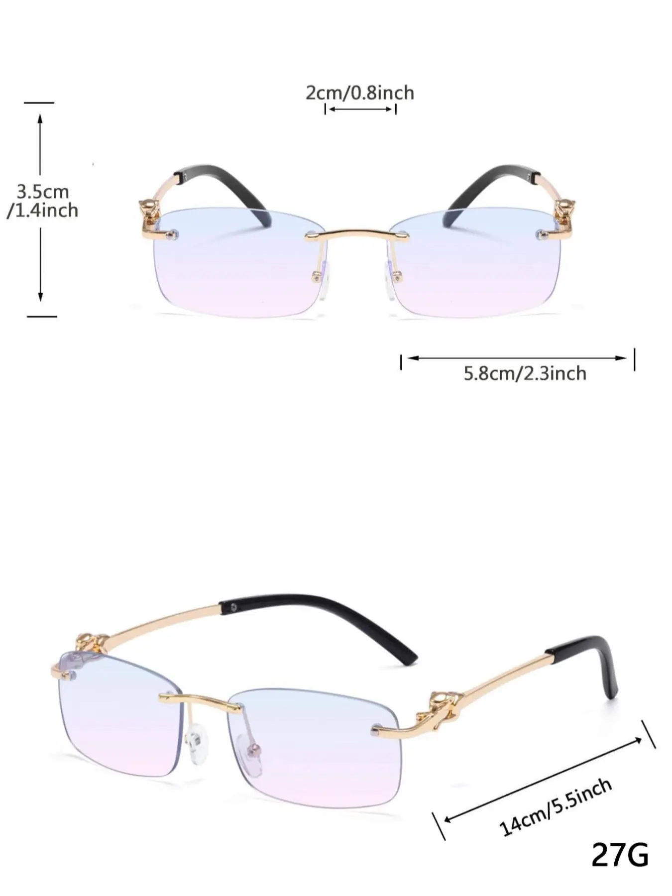 Creative Rimless Rectangle Metal Sunglasses for Galentineday Gift ...