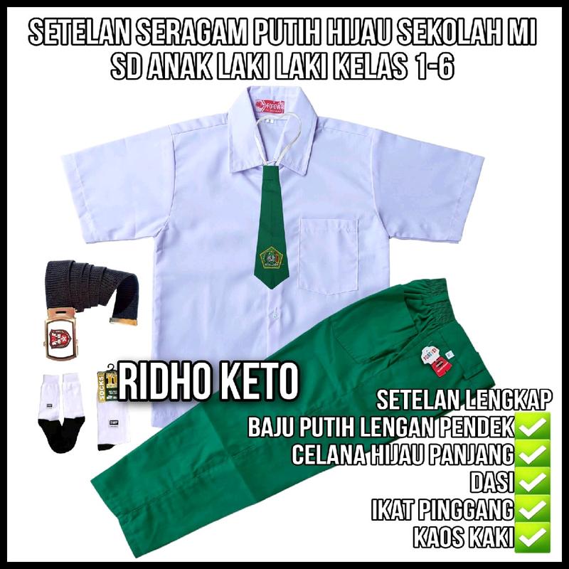 setelan seragam putih hijau sekolah MI SD anak laki laki baj - Shop ...