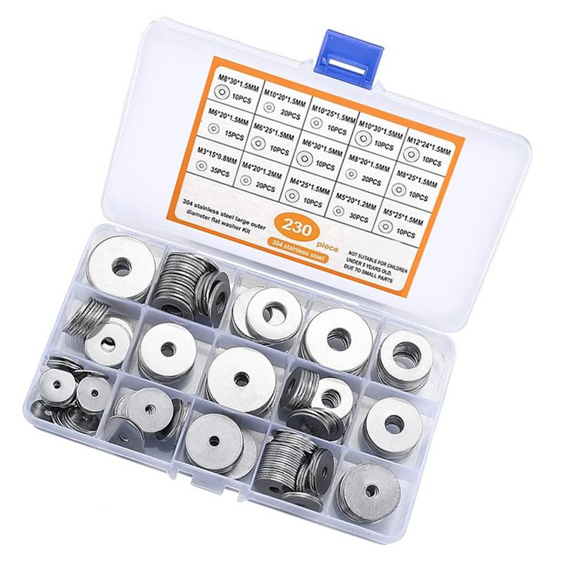 230pcs 304 Stainless Steel Washer 15 Size Washer Kit for Electrical ...