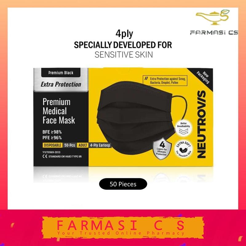 Neutrovis 4 PLY Ear Loop Premium Medical Face Mask (Premium Black ...