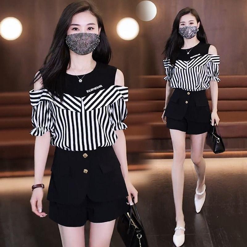 Baju Atasan Fesyen, Leher Bulat, Longgar, Luar Bahu, Lengan Pendek ...