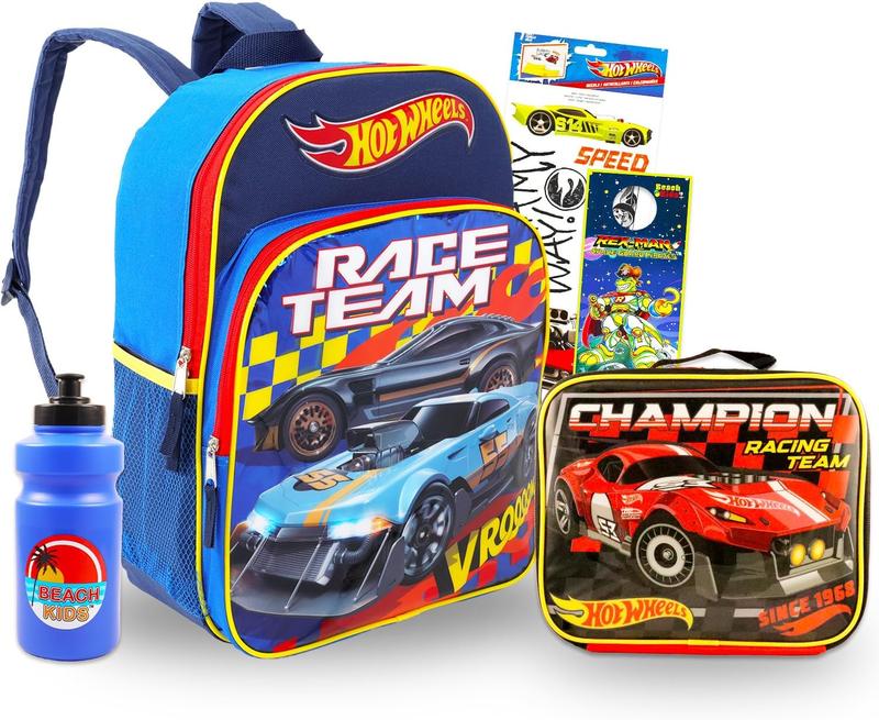 Hot Wheels Backpack and Lunch Box for - 6 count Bundle with 16'' Hot ...