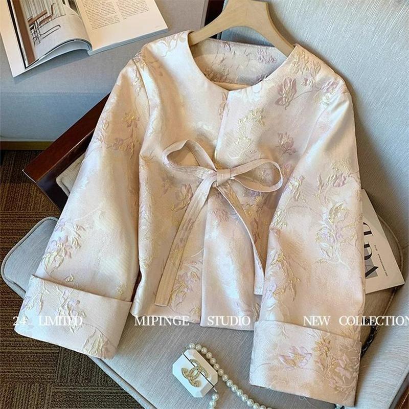 Jaket Jacquard, Merah Jambu, untuk Wanita, Gaya Cina Baru, Setem ...