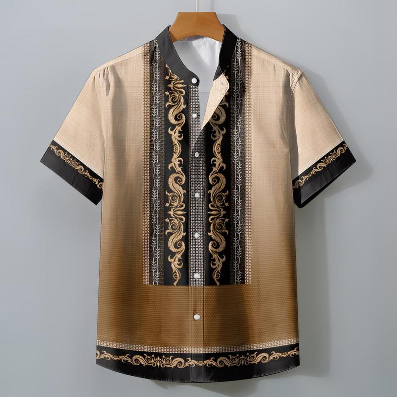 New Barong Ethnic Style Shirt for Men Summer Stand Collar Short ...
