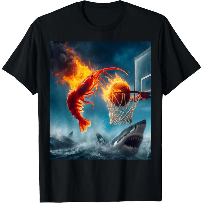 [Cotton graphic tees]men gifts Casual shortsleeve tops Shrimp Dunking ...