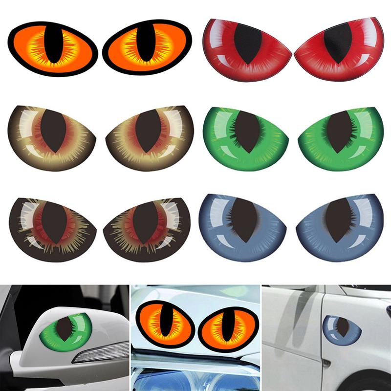 2Pcs Car 3D Stereo Reflective Eyes Sticker Creative Rearview - TikTok ...