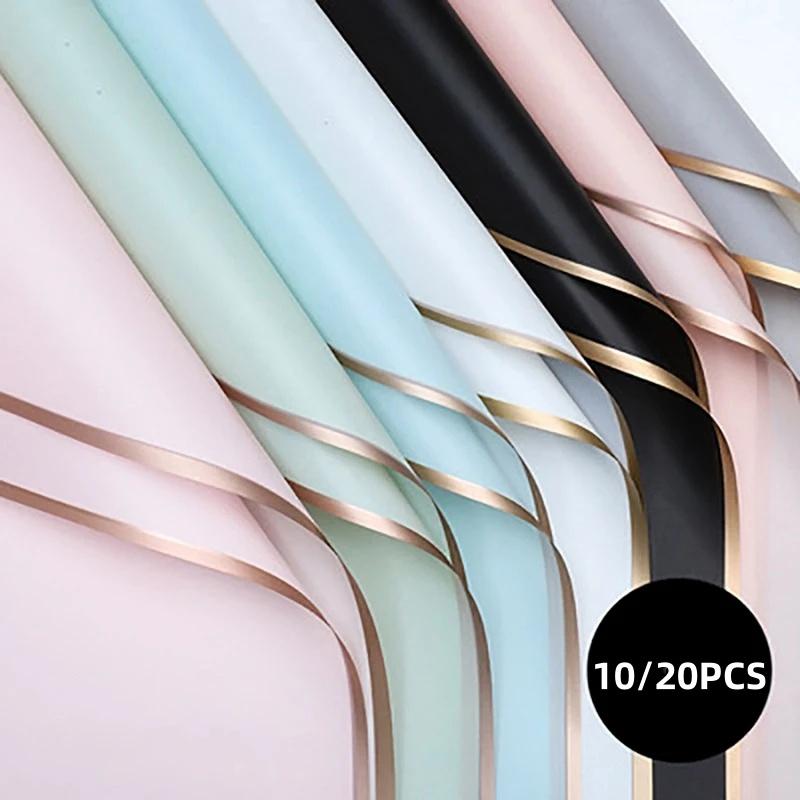 10/20PCS Golden Border Flower Bouquet Wrapping Papers Gold Line ...